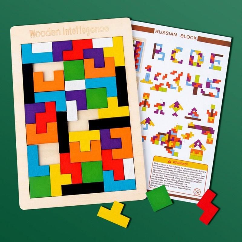 Wooden Russian Block Puzzle Jigsaw Tangram Boarding Tetris Kids ...