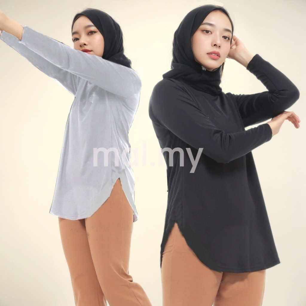 Jersey Muslimah Curve Hem Plus Size Jersi Long Tshirt Women Tops Curved ...