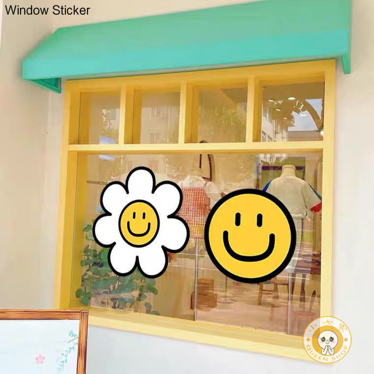 Yellow Flower Smiley Face Sticker Clothing Store Milk Tea Shop Glass ...