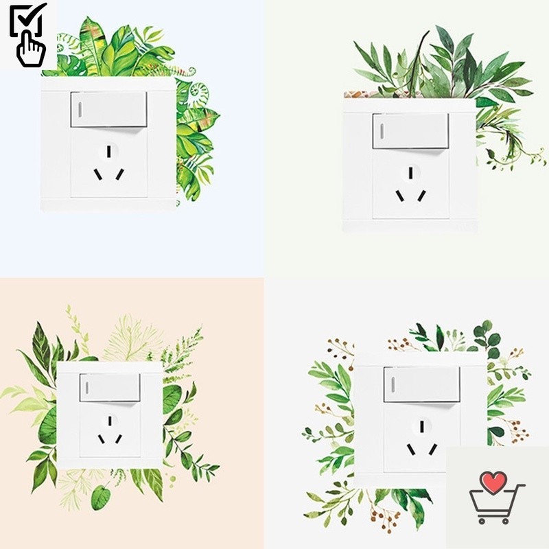 MBR Green Leaf Plant Wall Stickers Creative Switch Socket Home ...