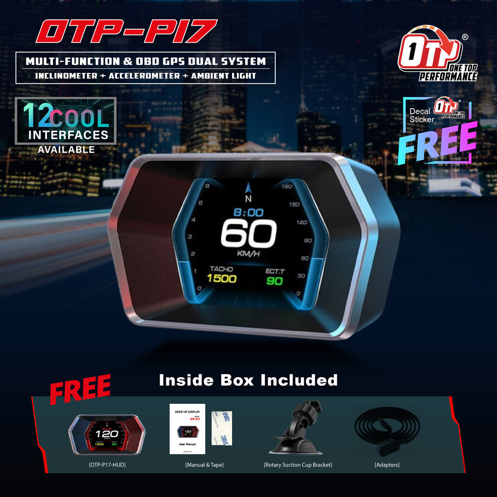 OTP-P17 Car HUD OBD OBD2 Meter Digital Projector head-up Monitor Auto ...
