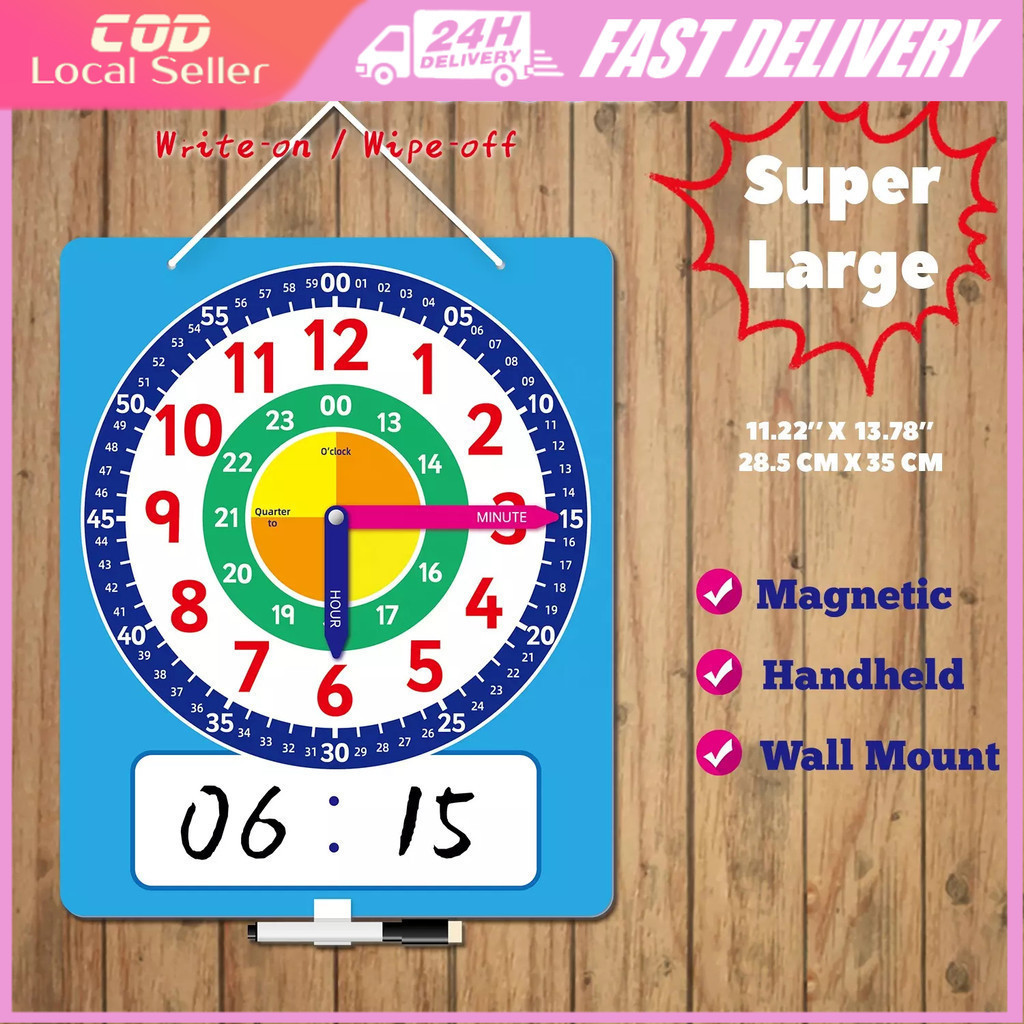 Large Magnetic Teaching Demonstration Clock for Students Kids Telling ...