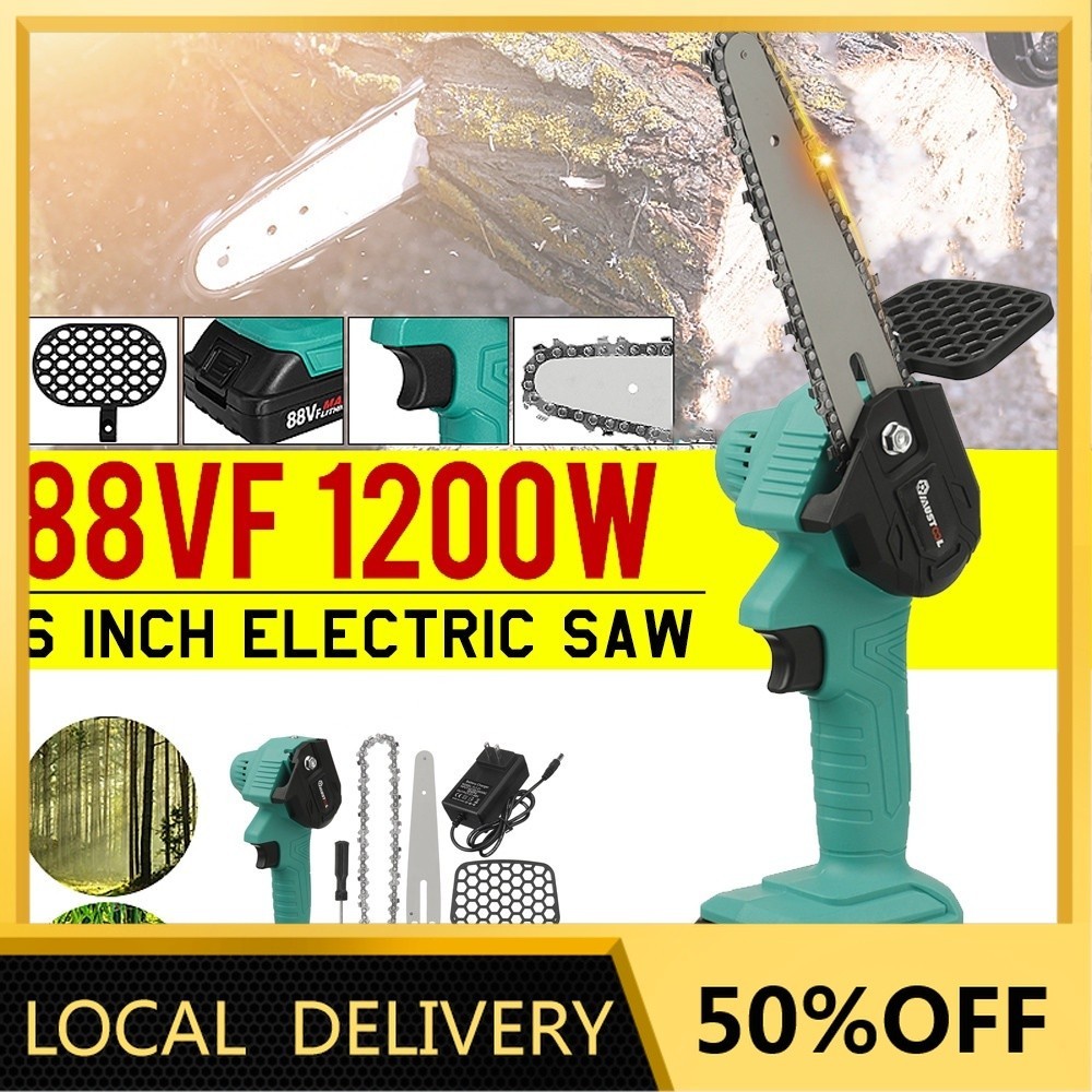 1200W 6 Inch Electric Chain Saw With 2 Battery Pruning ChainSaw ...