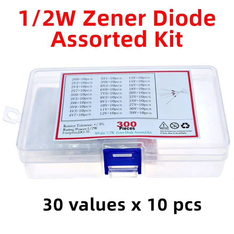 300pcs 30values x 10pcs 1/2W Zener Diode Assorted Kit pack (2V - 39V) 0.5W Assortment Set With ...