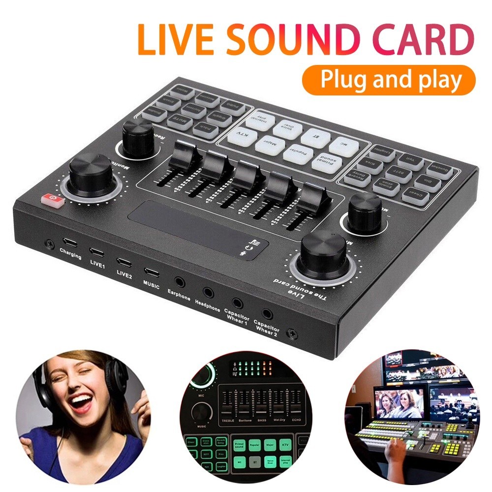 V9 Live Sound Card External Audio Mixer For Karaoke Broadcast Recording ...