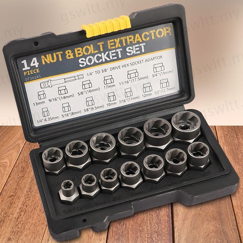 GSWLTT 14Pcs Impact Bolt & Nut Remover Set, with Solid Storage Cr-Mo Steel Bolt Extractor Tool ...