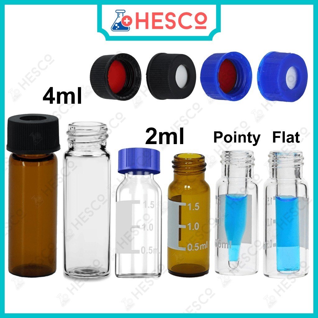 Glass Vials Clear and Amber Botol Kaca 2mL & 4mL , Blue and Black Caps ...
