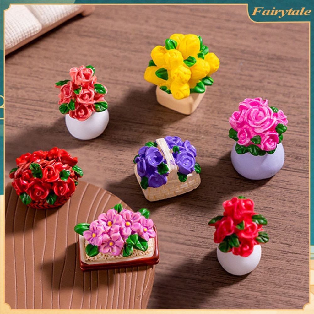 Dollhouse Miniature Bouquet Potted Plant Table Flower Greenery Bonsai ...