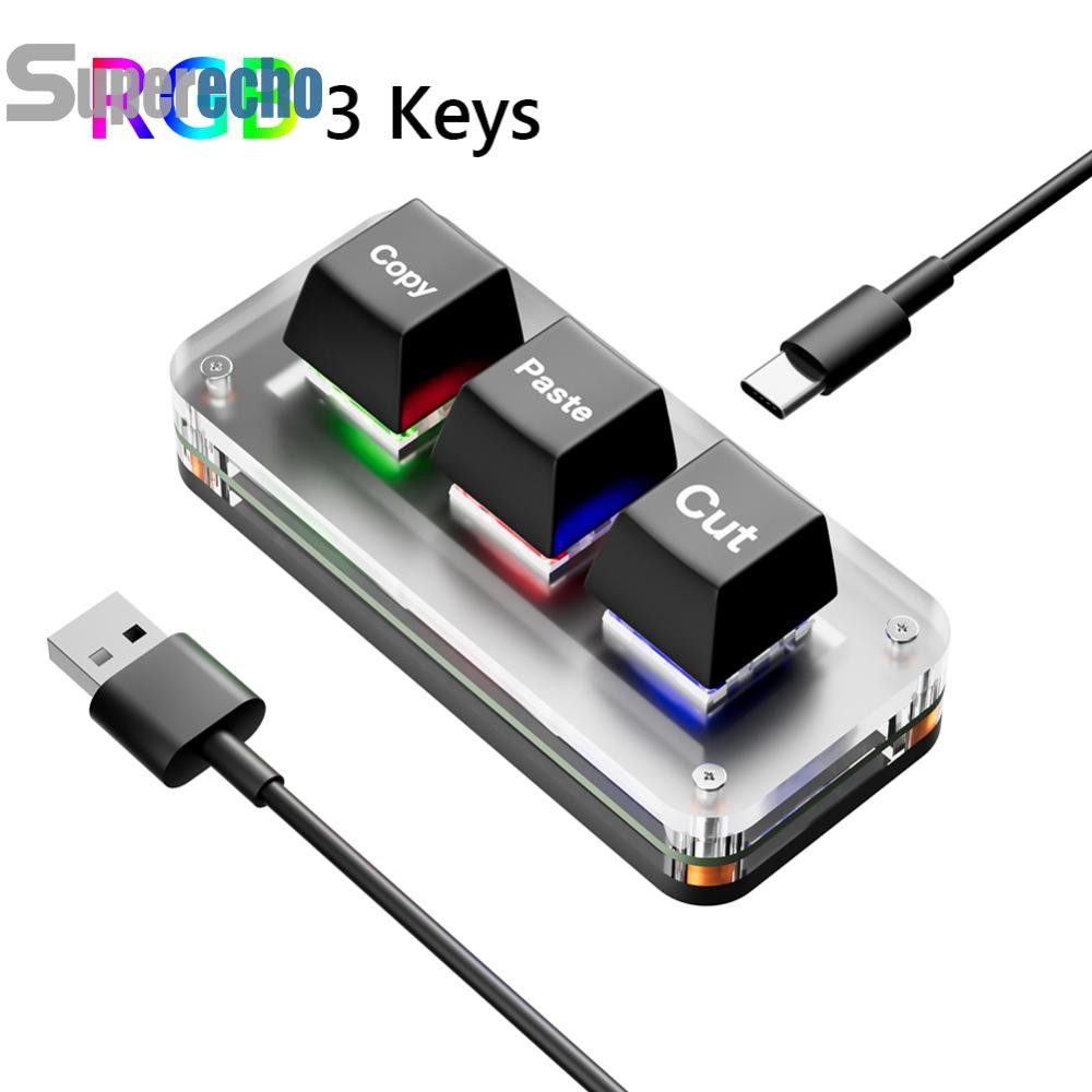 RGB Mini Cut Copy Paste Keyboard Hotswap 3-Key USB Type-C for Working ...