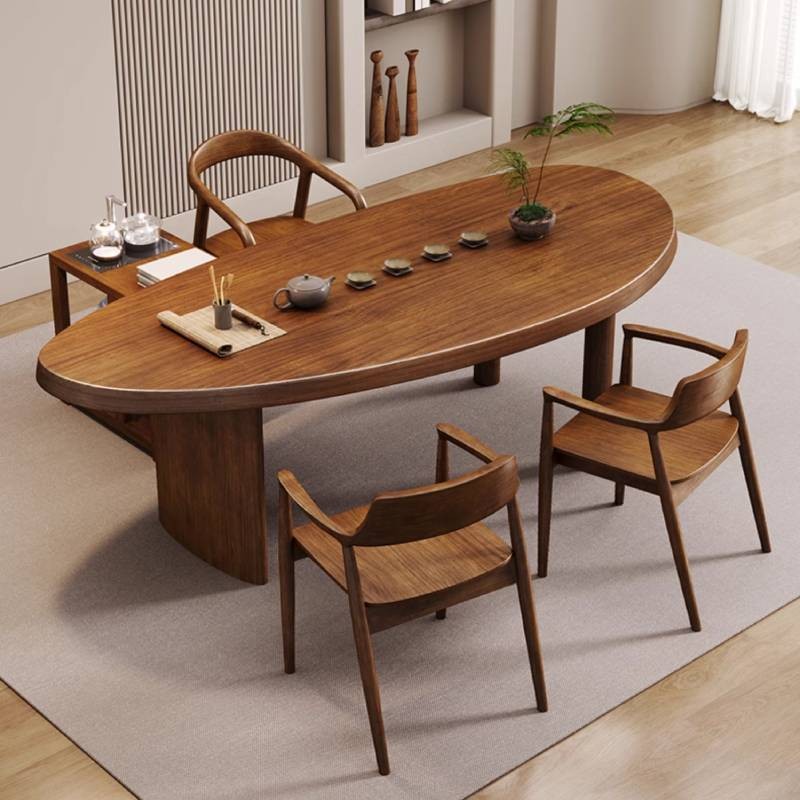 Meja Teh Kayu Pepejal Melengkung Minimalis dan Set Kerusi Meja Teh ...