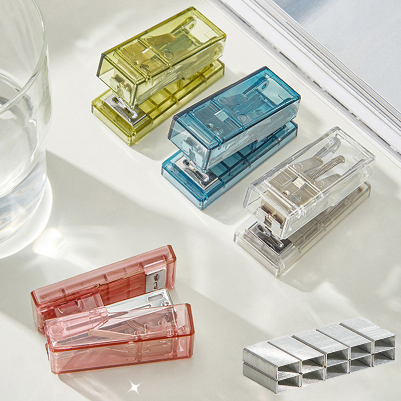 Stylish Transparent Color Mini Stapler School Office Portable Hand-held ...