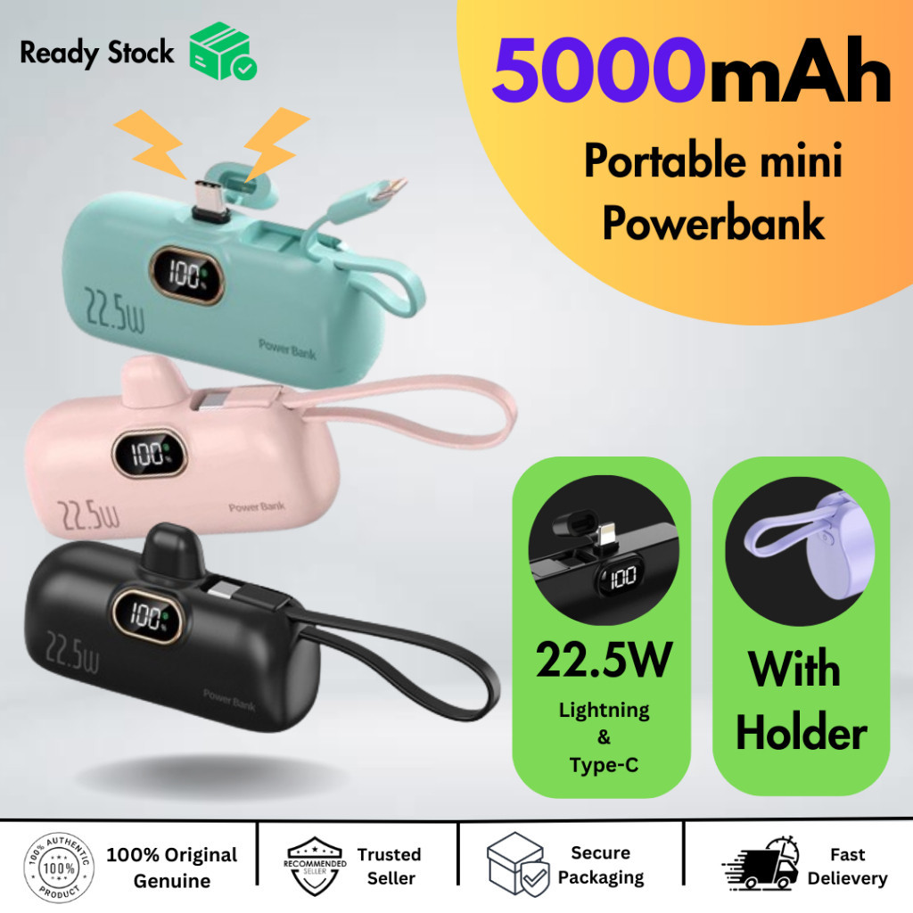 Mini Capsule Powerbank 5000mAh Plug & Charge Portable External Battery ...