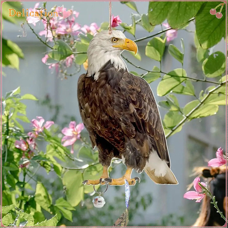 Delication With Bells Bird Repel Owl Scarecrow Rectangle Hanging Fake ...