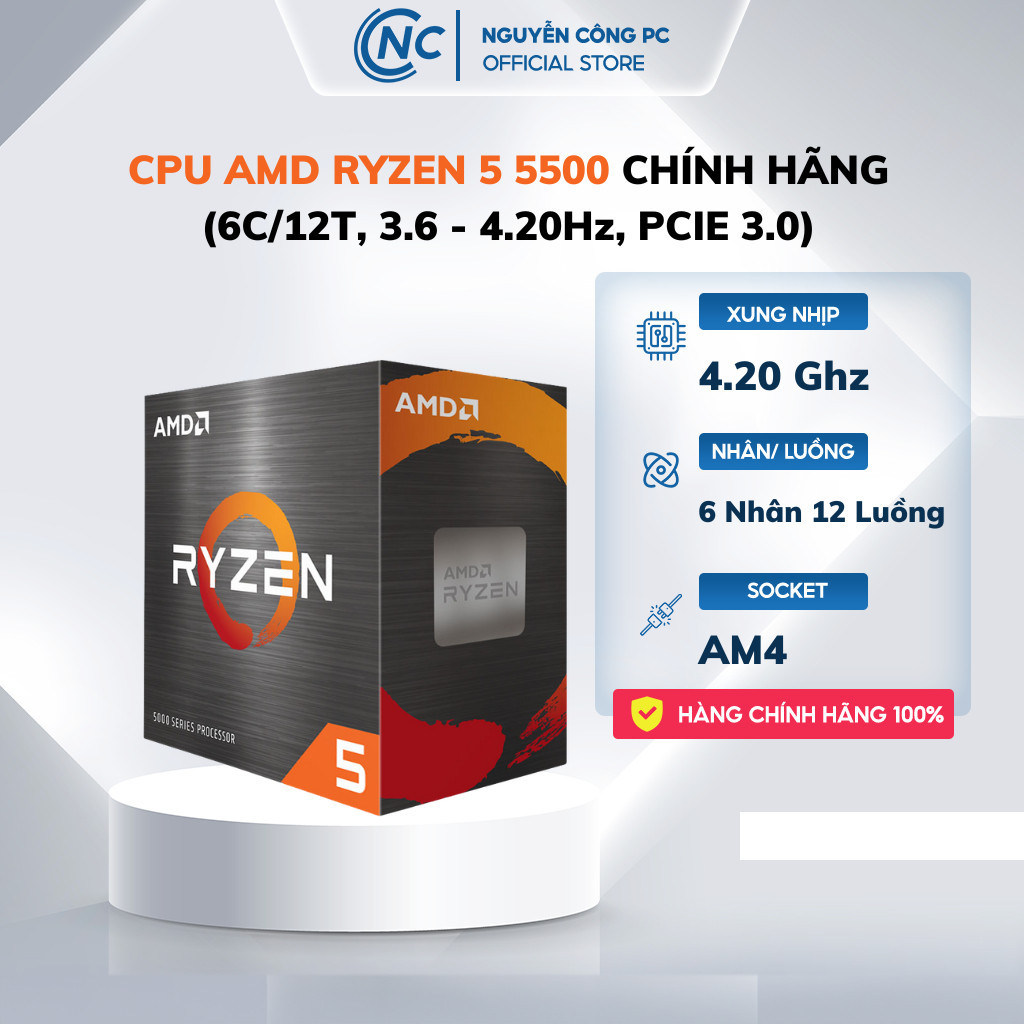 Amd Ryzen 5 5500 CPU (3,6 GHz Boost 4.5 GHz | 6 Cores / 12 Threads | 16 ...