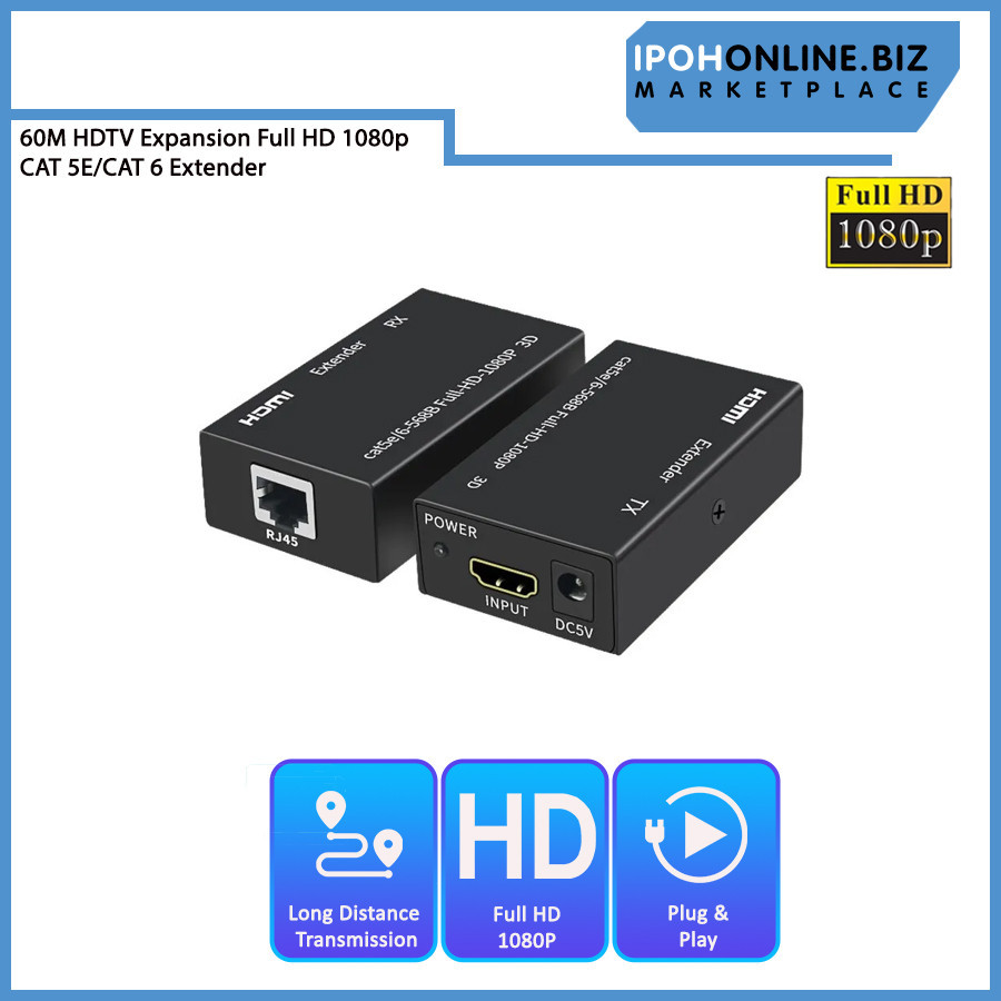 60M CAT5E CAT6 HDMI Extender Repeater LAN CAT 5E/CAT 6 Cable 3D Video ...