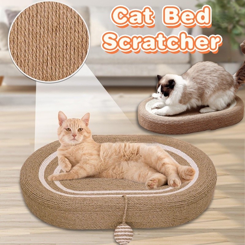 2 in 1 Cat Bed Scratcher Oval Cat Scratch Board Durable Cat Scratching ...