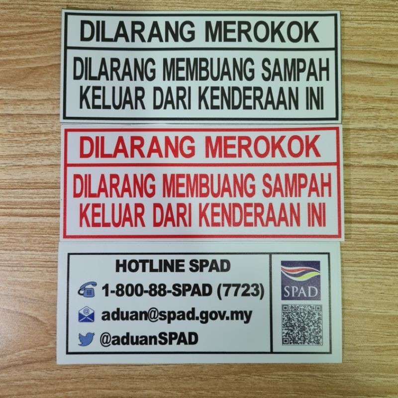 Sticker Taxi Dilarang Membuang Sampah/Hotline SPAD/Dilarang Merokok ...
