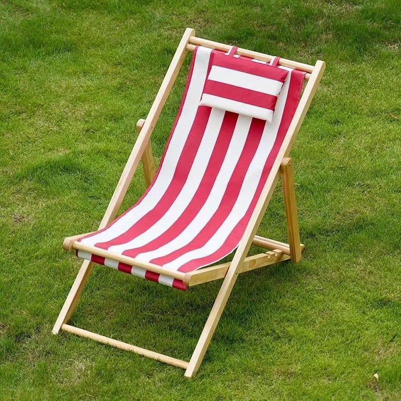 Simple Canvas Beach Chair Lazy Folding Lounge Wood Beach Chair Portable ...