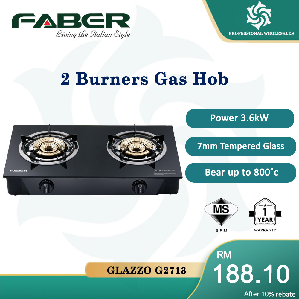 Faber Gas Cooker FCGLAZZO G2713 Tempered Glass Gas Stove (2 Burner ...