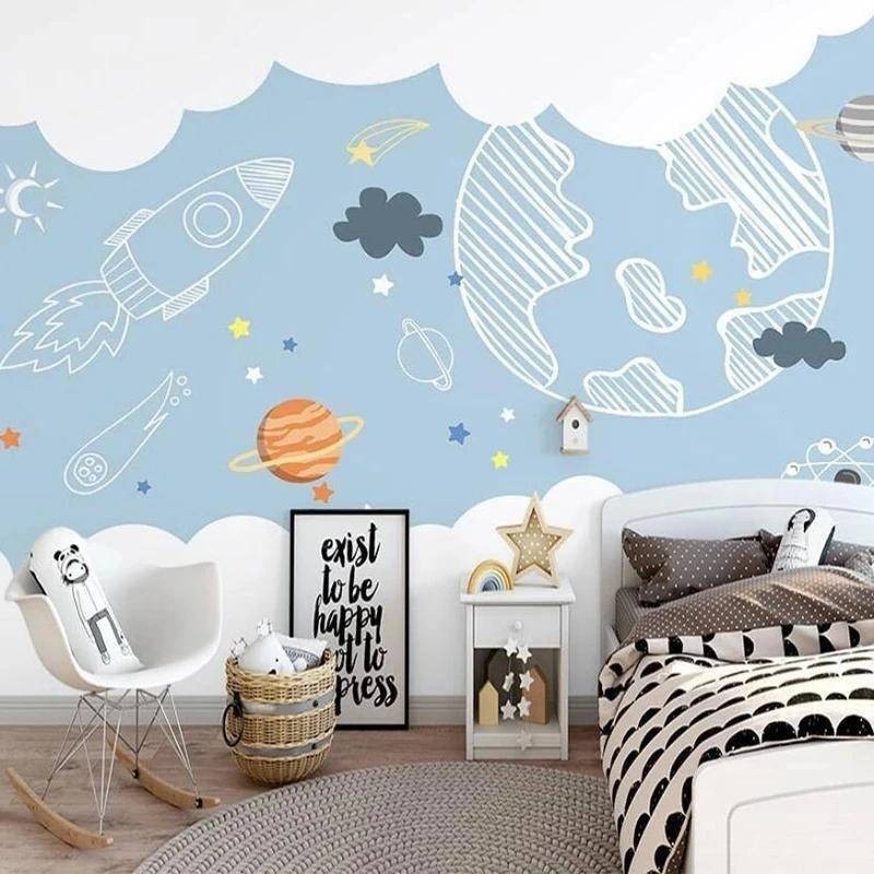 Custom cartoon Nordic Space Planet kids' wallpaper Mural for living ...