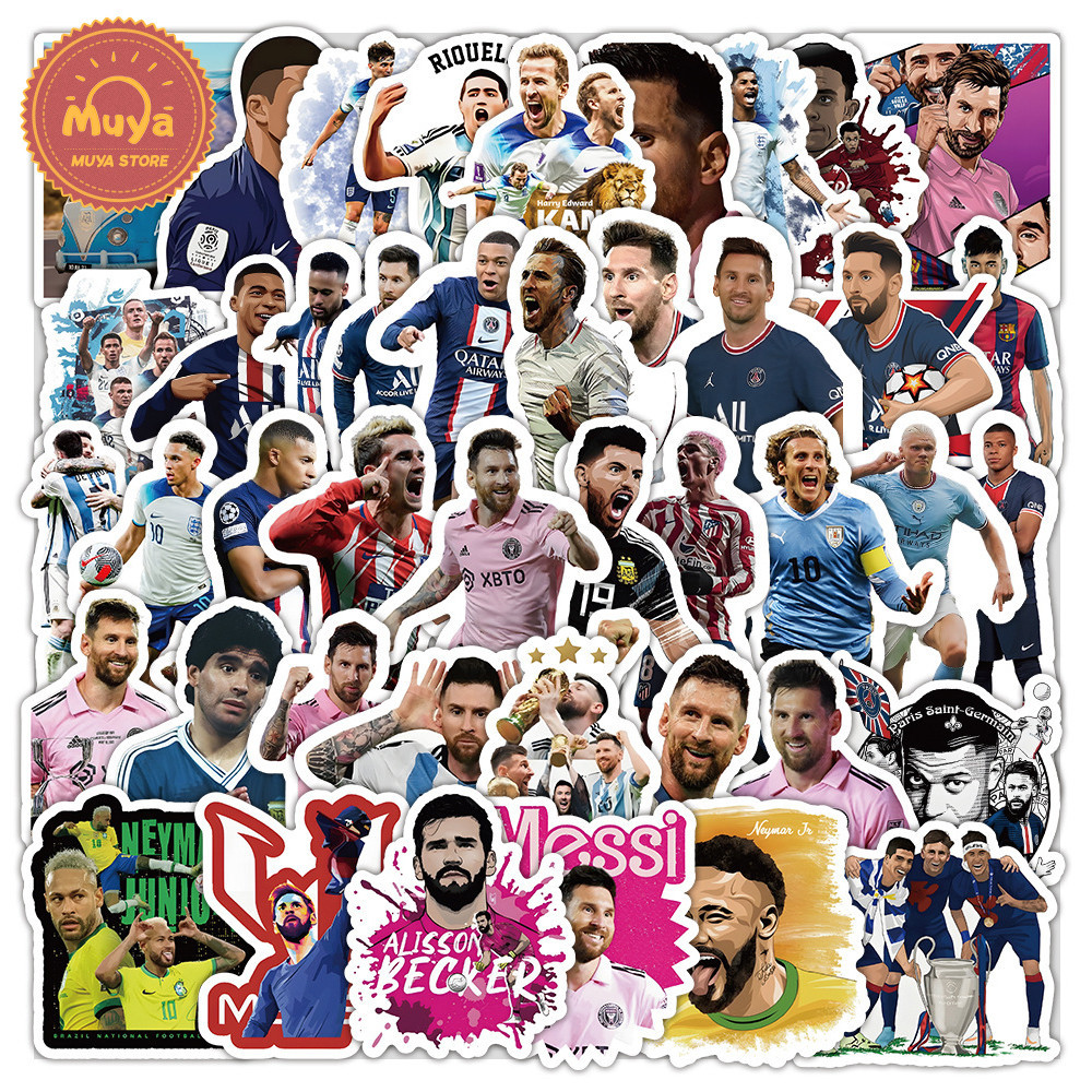 MUYA 60pcs Football Star Stickers Pack Waterproof Soccer Vinyl Stickers ...