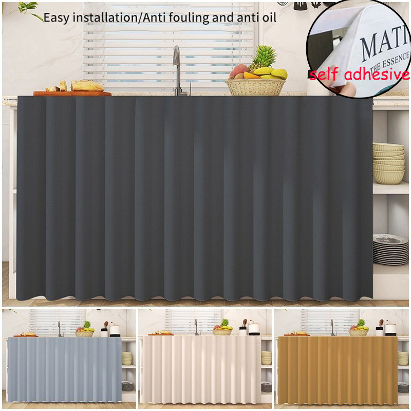 Solid Color Langsir Dapur Dust-proof Black Cabinet Curtain Self ...