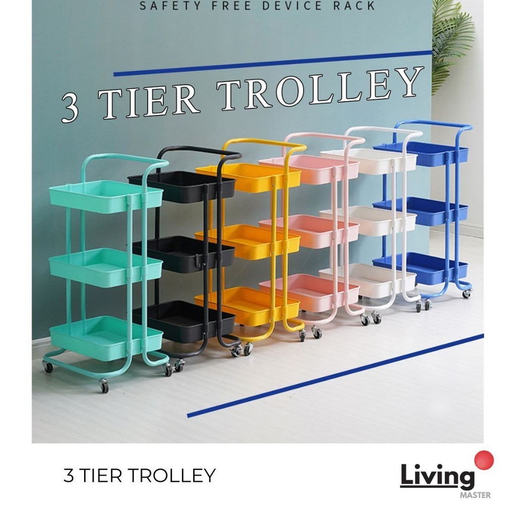 3 Tier PP Plastic Trolley Multi-Purpose Kitchen Trolley 3 Tier Trolley ...