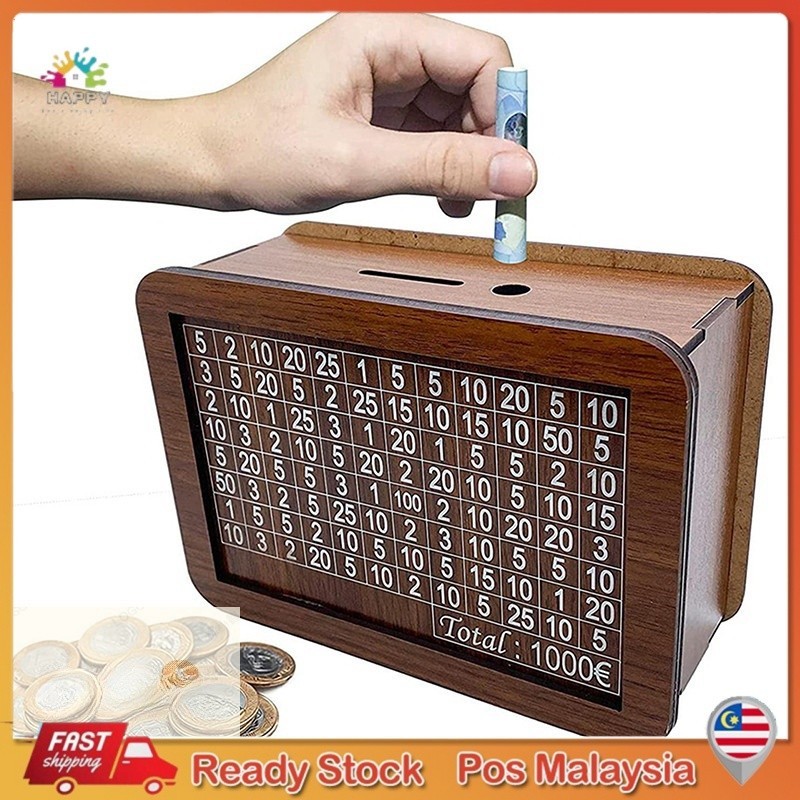 【🇲🇾24h】Money Box Piggy Bank Wood Money Bank, Reusable Money Box With ...