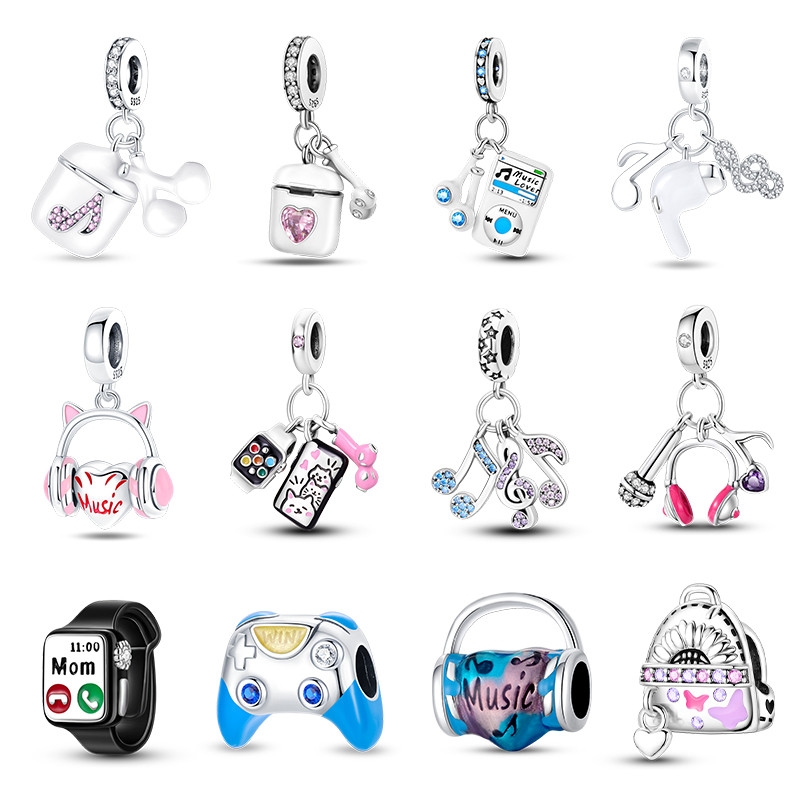 100% Sterling Silver 925 Charm Charm Music Earphones Fashion Beads ...