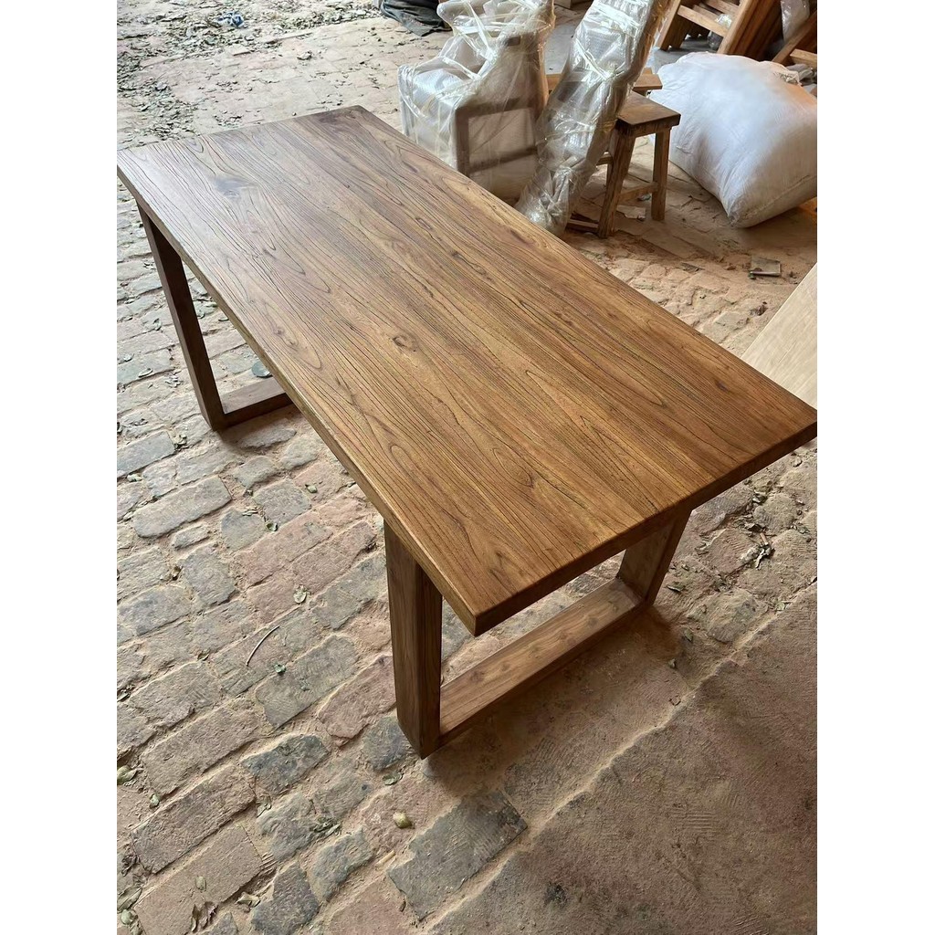 Meja Papan Besar Kayu Elm Lama Meja Makan Rumah Mobin Meja Kerja Meja ...