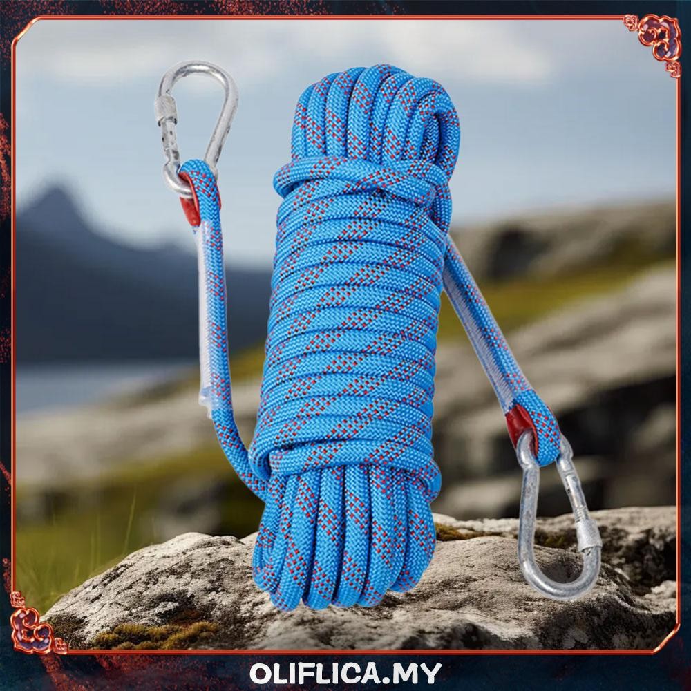 [Oliflica.my] 10mm Rock Climbing Rope with 2 Hooks 10m/20m/30m Rope for Fire Escape Car Rescue ...