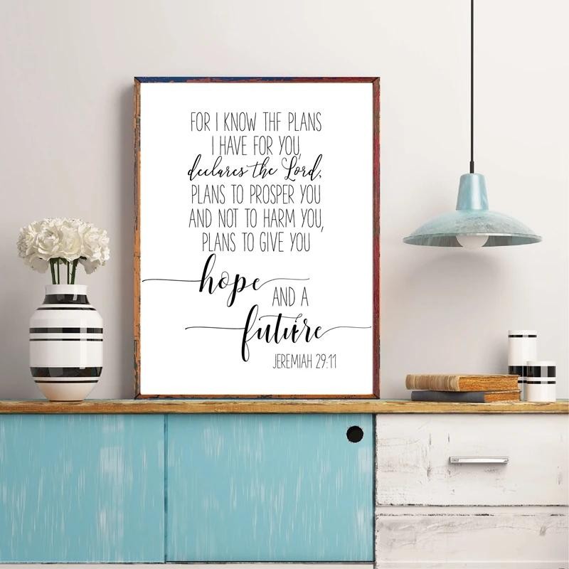 Seni ayat Alkitab Jeremia 29:11 lukisan kanvas cetak poster dekorasi ...