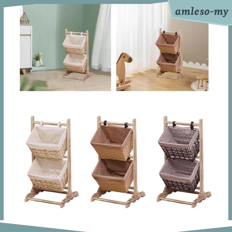[AmlesoMY] Wooden Storage Basket Floor Rack Wood Frame Bookshelf Heavy ...