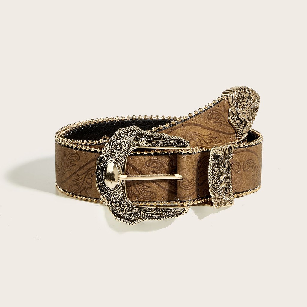 Retro Belt American Western Embossed Denim Belt Hot Girl Brown y2k ...