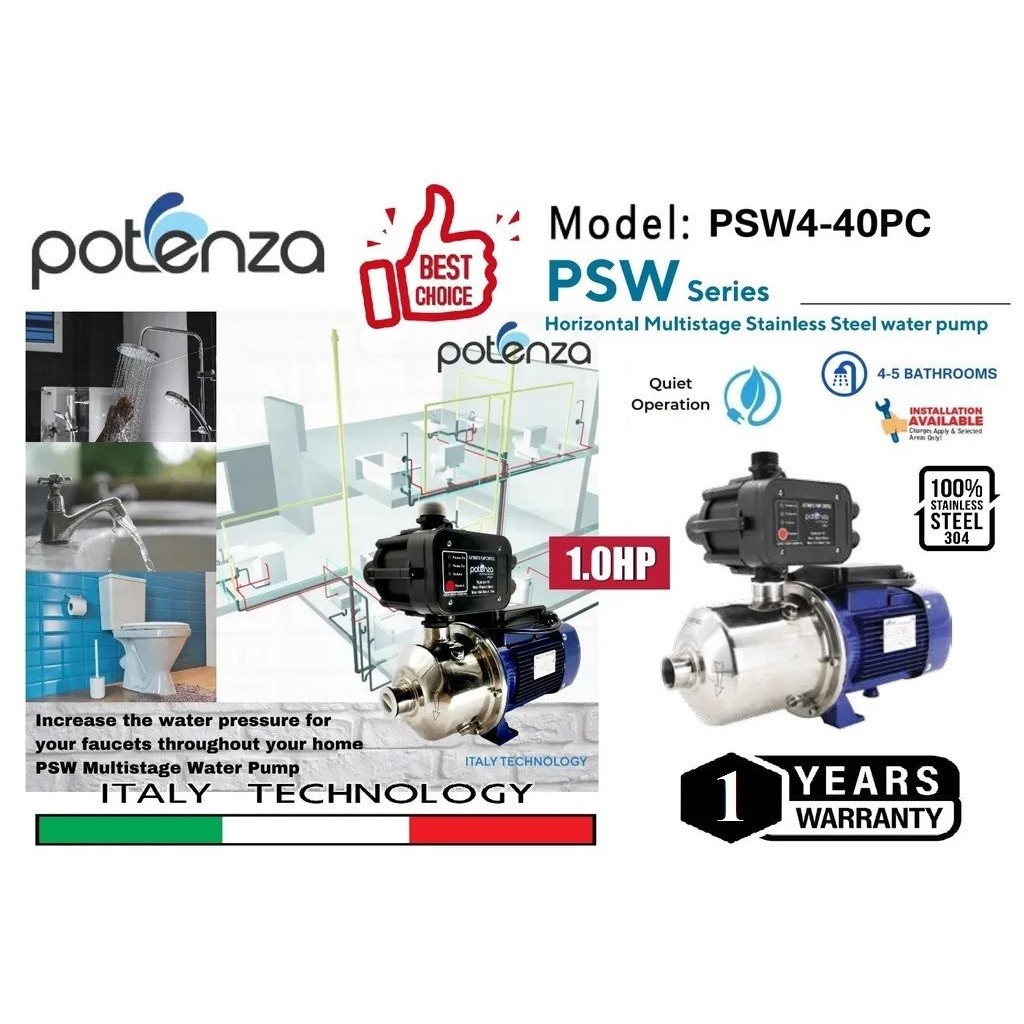 Potenza PSW 750W / 1.0Hp PC-Auto Multi-Stage S/Steel Booster Pump ...