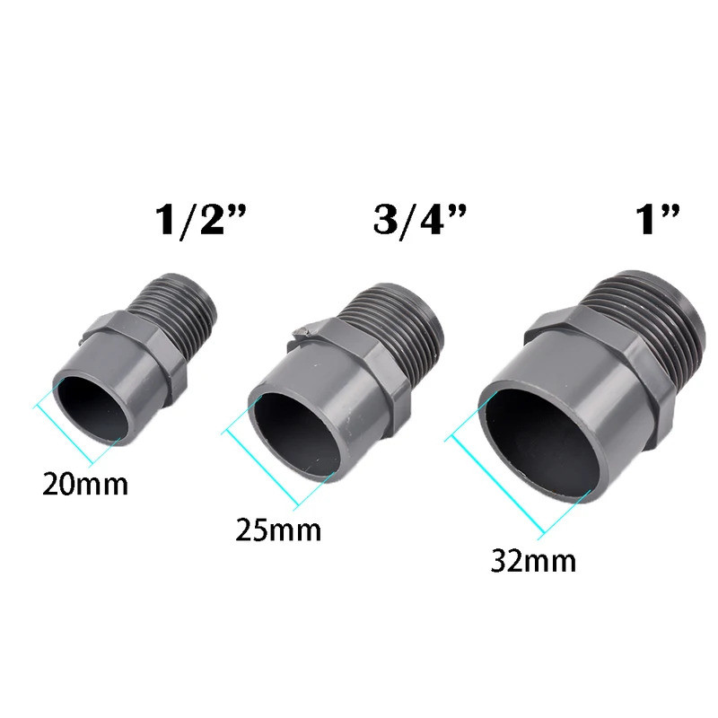 2PCS PVC Threaded Connector – 1/2", 3/4", 1" | Garden Irrigation Pipe ...
