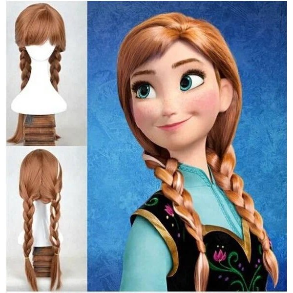Dark Brown Highlighted White Anna Long Hair with Braids Cosplay Anime ...