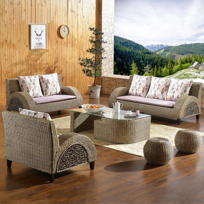 Trendy Rural Bamboo Rattan Sofa Set for Small Living Rooms, Natural ...