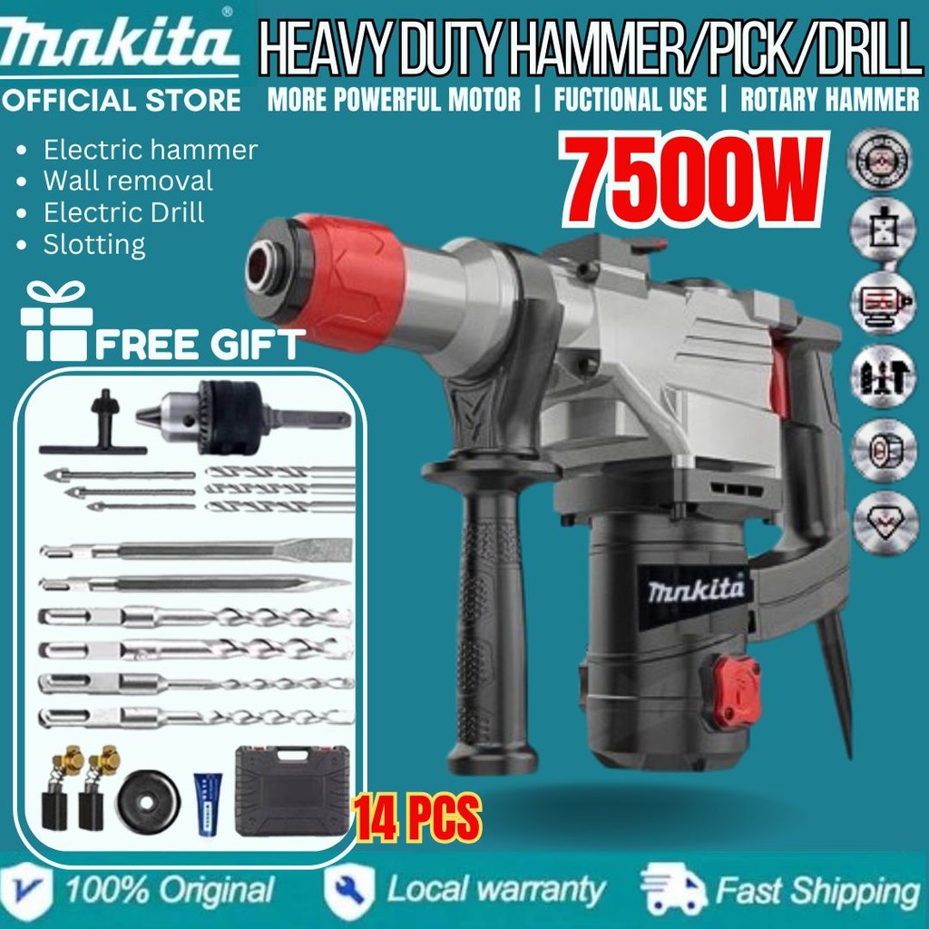 Electric Hammer Drill Heavy Duty 7500W Hacking Rotary Drill Mesin Ketuk ...