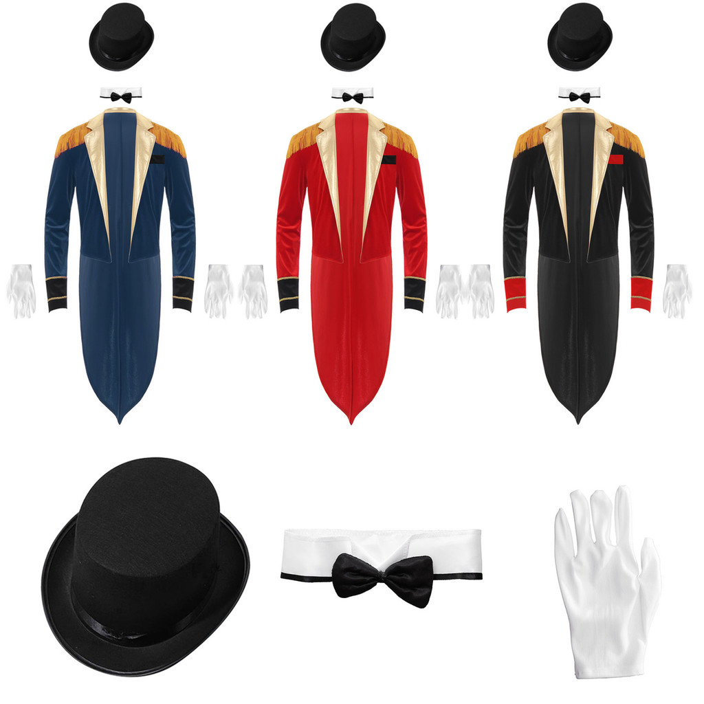 Yeahdor Mens Circus Ringmaster Costume Set Long Sleeve Lapel Fringed ...