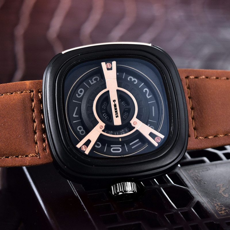 Jam Tangan Lelaki Square Muka Jam Besar Tahan Air 50M Tali Kulit Asli ...