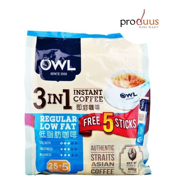 Owl 3 In 1 Regular Low Fat Coffee 25 + 5 Sachet x 20g | Shopee Malaysia