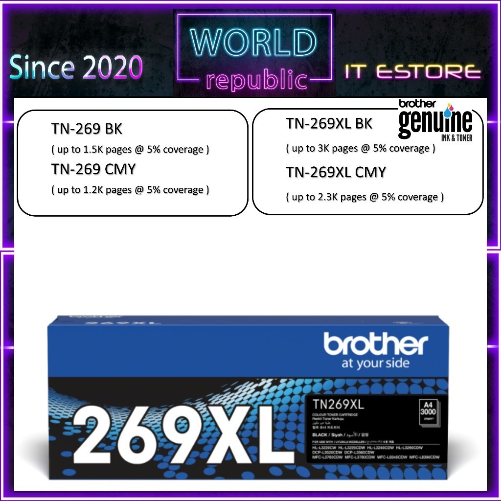 Brother TN269 TN-269 TN-269NK 269 TN269BK TN269C TN269M TN269Y TN269XLBK TN269XLC TN269XLM ...
