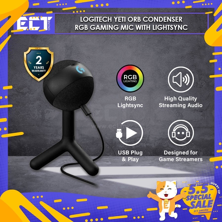 Logitech G Yeti ORB Condenser RGB Gaming Mic with LIGHTSYNC (988-000553 ...