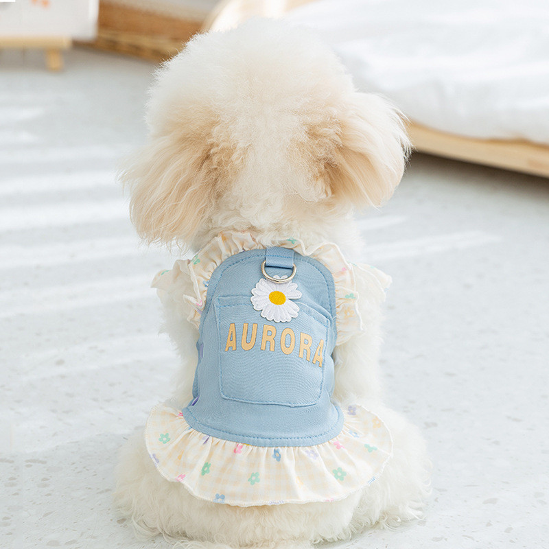 Dog Dress for Shih Tzu Denim Flower Checkered Plaid Skirt Puppy Pet ...