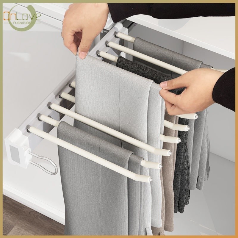 Pants rack retractable wardrobe household multi-functional pants pull ...