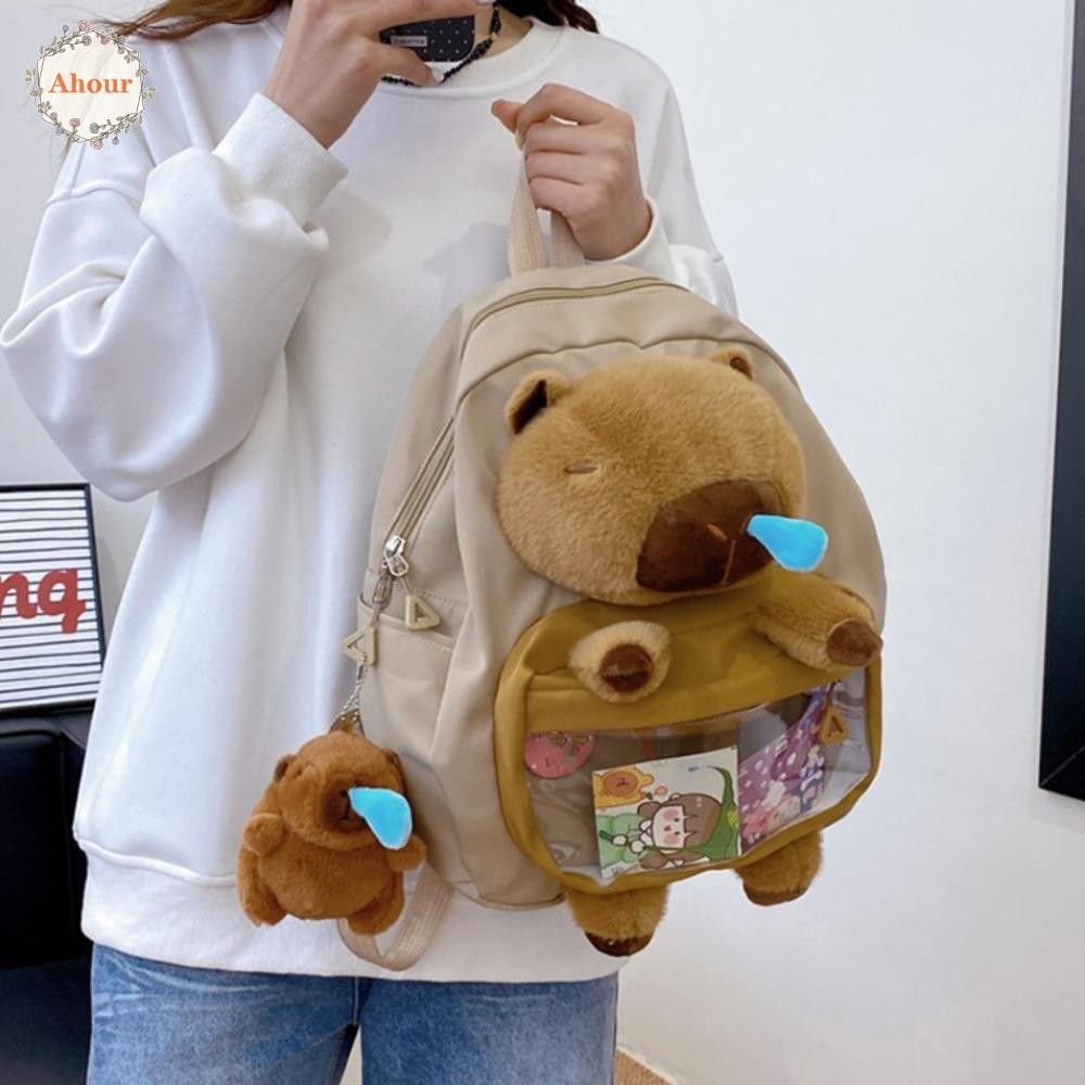 AHOUR Capybara Shoulder Bag, Large Capacity School Bag Capybara Plush ...