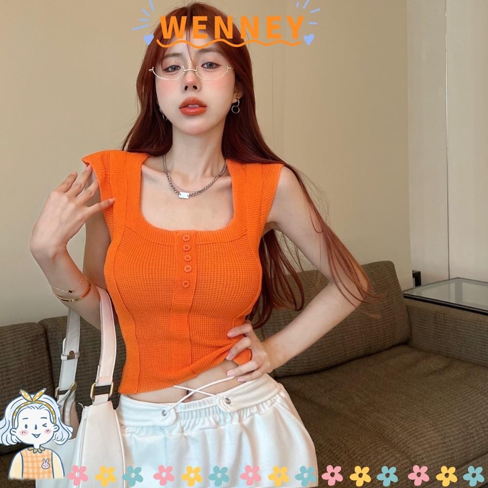 Wenney Knitted Sling Summer Spice Girls Crop Top Casual Sleeveless