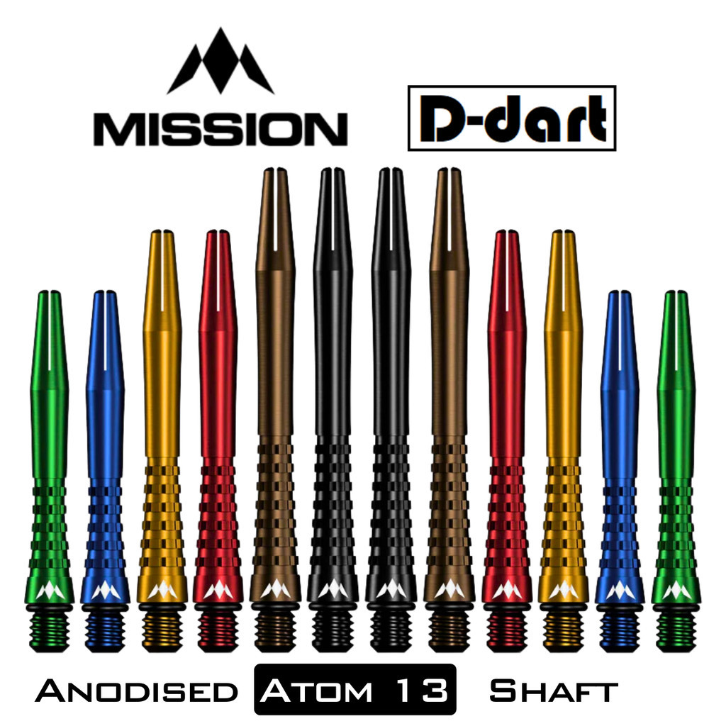 MISSION ALUMINIUM DART SHAFT - ANODISED ATOM 13 METAL ALUMINUM DARTS ...