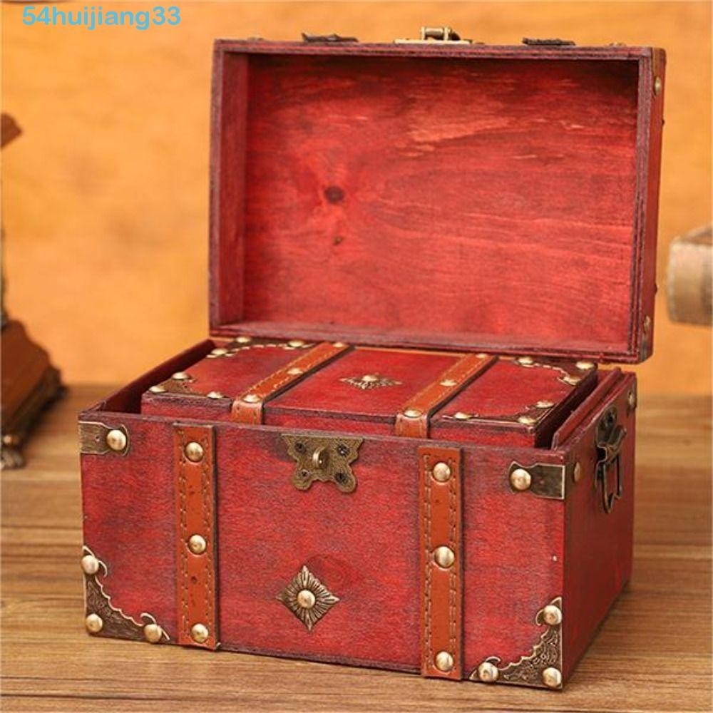 HUIJIANG Treasure Chest, With Bronze Color Lock Antique Design Wooden ...